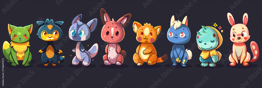 Colorful set of little cartoon animals monster characters, cartoon ...