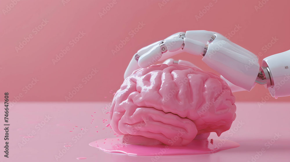 Robot controlling the human brain and thoughts, artificial intelligence ...