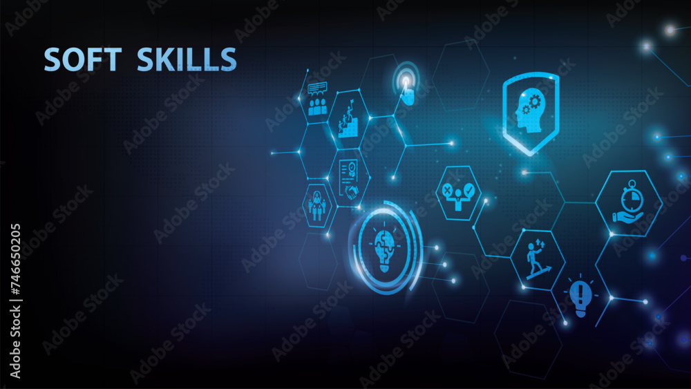 Soft skills icon set. Containing communication, empathy, assertiveness ...