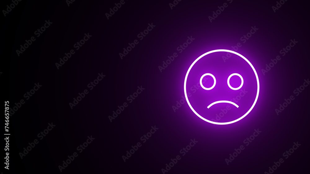 Glowing Sad emoji face flat style icon. neon Sad smiley face or emoticon line art icon for apps ...