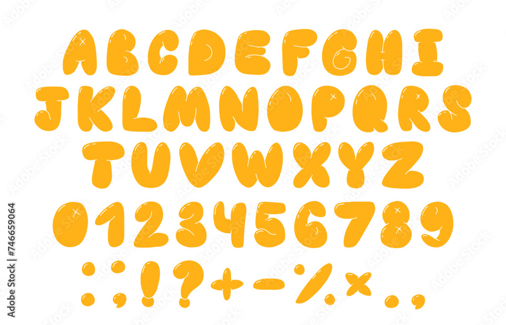 Playful yellow bubble font inspired by 90s and Y2K themes. Puffy ...