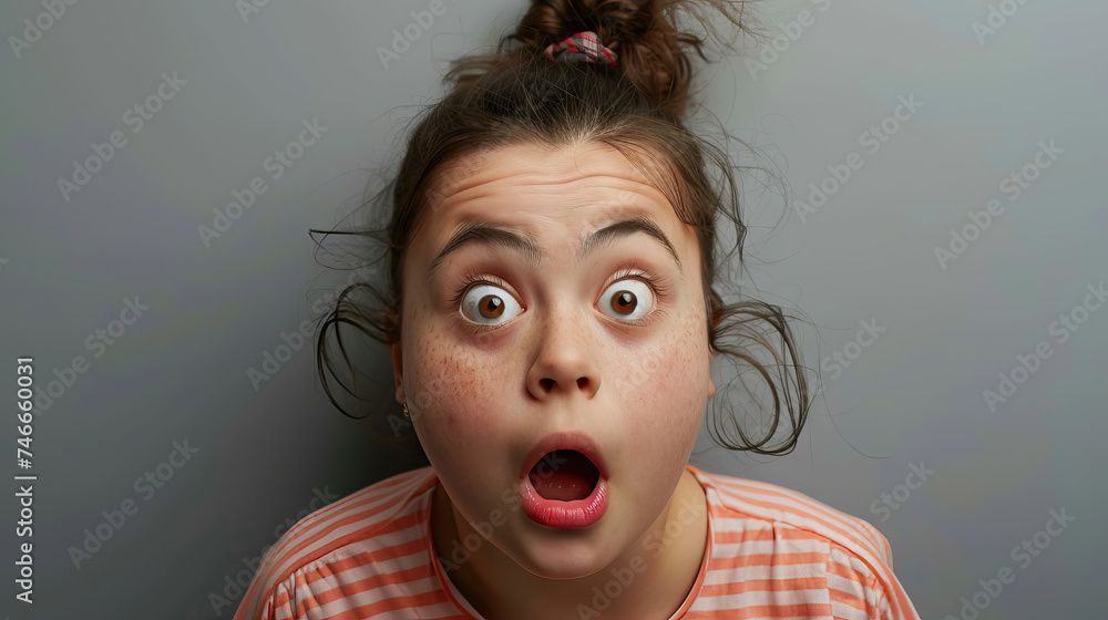 A biracial teenage girl with Down syndrome looking surprised and ...