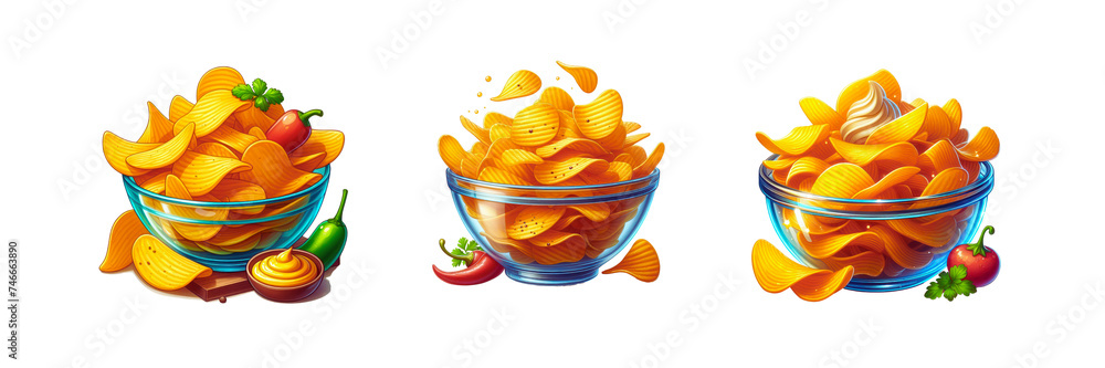 Set of delicious fried potato chips clipart, Cartoon illustration ...