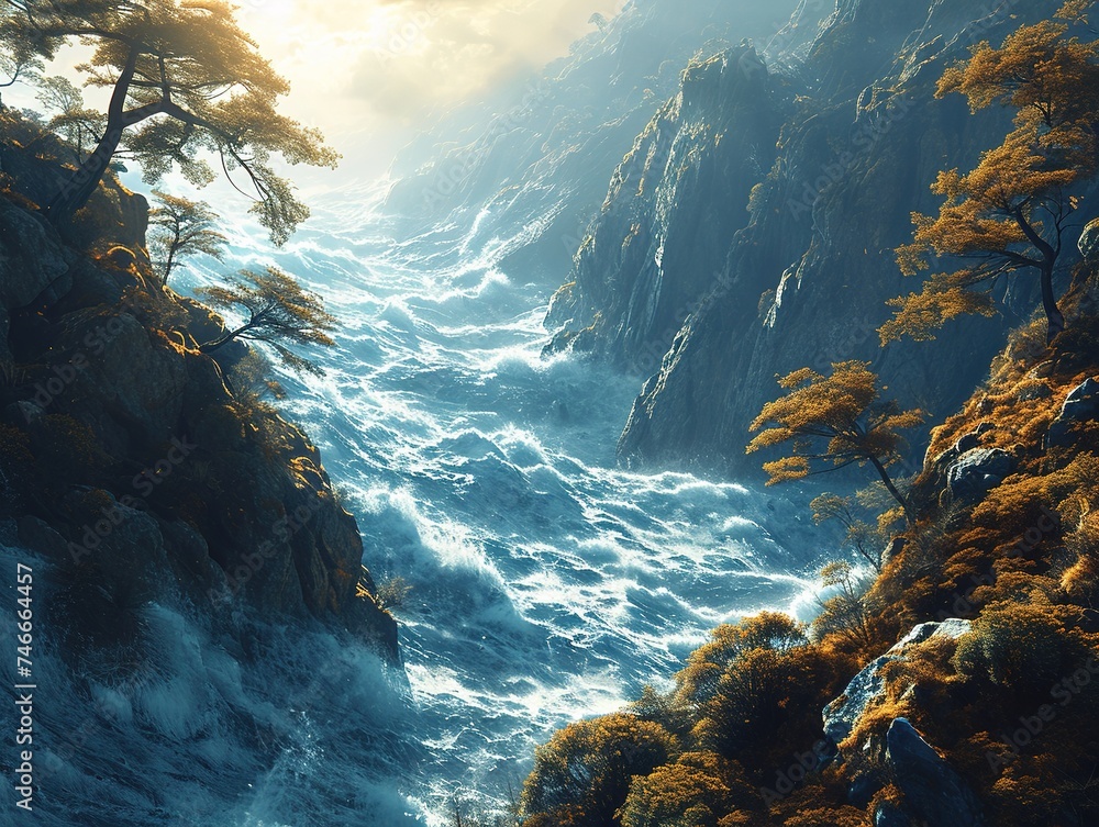 a simulated image of earth and water surrounding it, in the style of ...