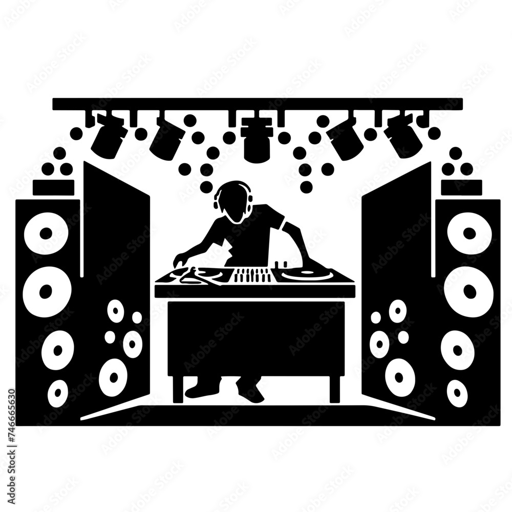Cartoon Black and White Isolated Illustration Vector Of A Music DJ ...