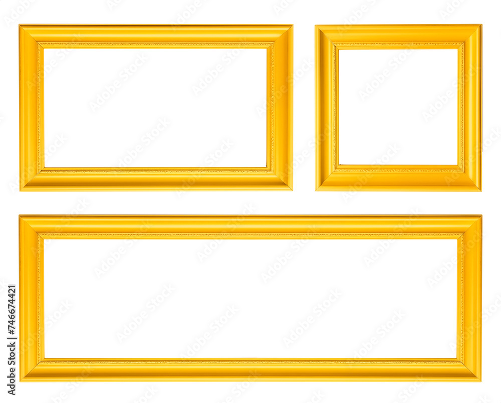 Simple yellow wood frame. Various shapes and sizes. Square, retangular ...