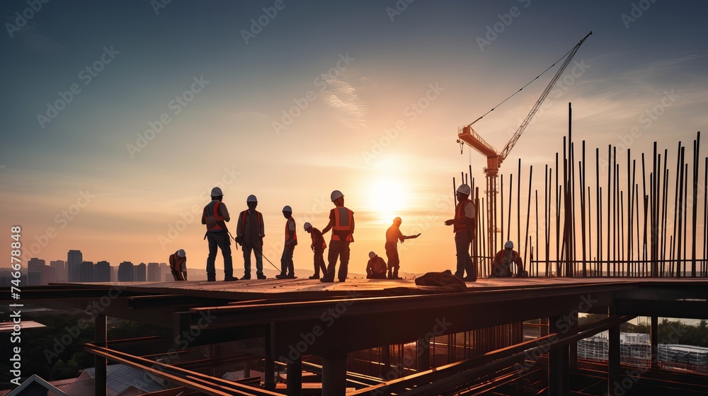 Construction engineers supervising progress of construction project ...