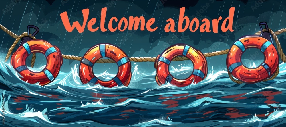 Cartoon lifebuoy with ropes vector illustration on white background ...