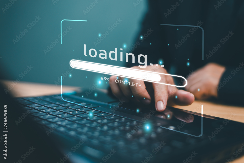 Internet loading speed performance on computer screen. High speed web ...