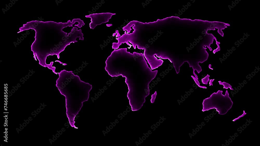 Neon line world map outline. Dynamic mapping of the contours of the ...