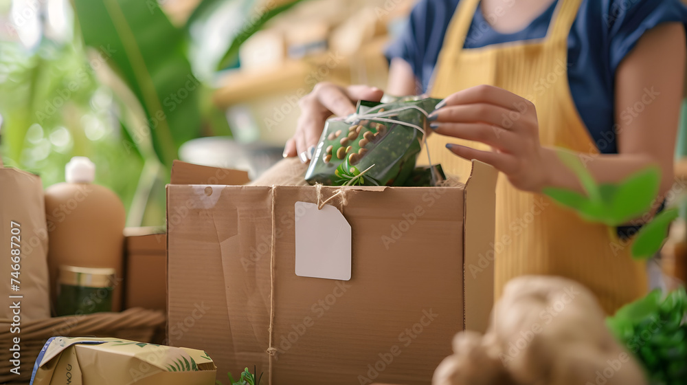 Eco vendor go green packaging parcel carton box in net zero waste store ...