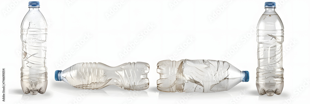 waste plastic water bottles isolated on white background, squeezed old ...