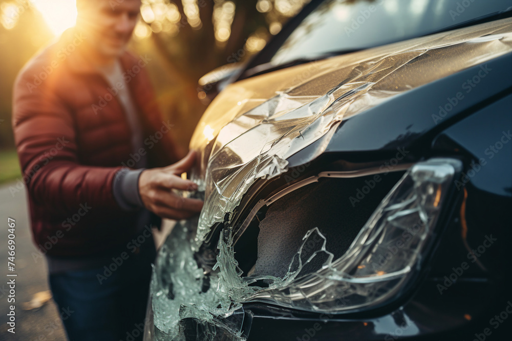 Generated with AI photo of car accident on the street damaged cars ...
