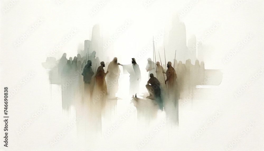 Betrayal and arrest. Life of Jesus. Digital watercolor painting ...