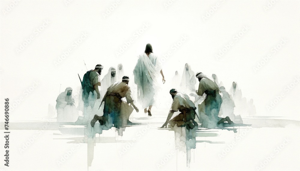 Betrayal and arrest. Life of Jesus. Digital watercolor painting. Stock ...