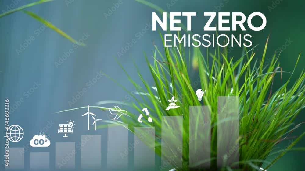 Vidéo Stock Net zero 2050. Carbon neutral concept. Net zero greenhouse ...