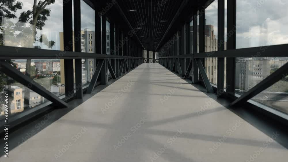 empty walkway, glass pathway, skybridge features. Contemporary, glass ...
