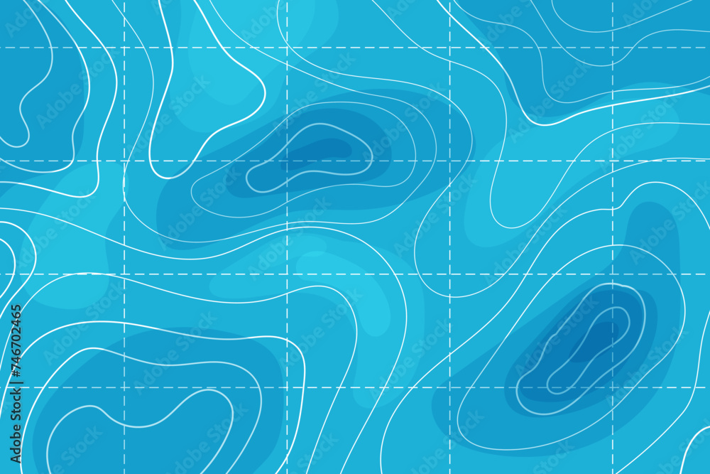 Poster Topographic map with contour line grid water ocean, sea relief ...