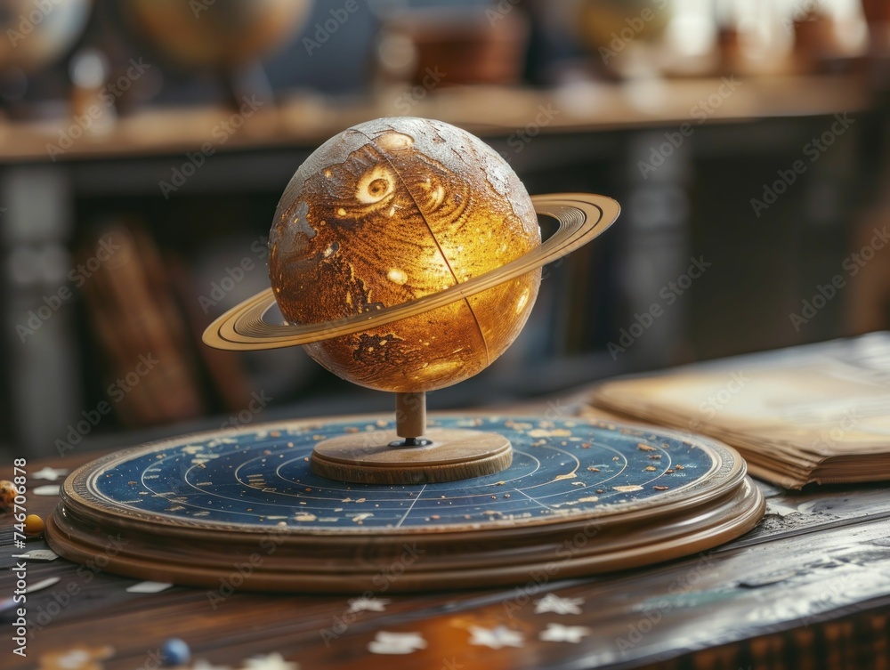 Solar system model with lightbulb sun, cosmic scale ideas, cross blur ...