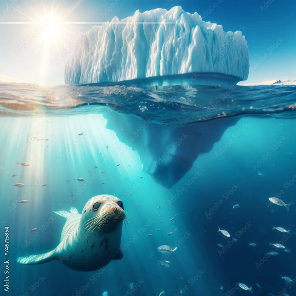 Animated image shows an iceberg floating in the water. Perspective of ...
