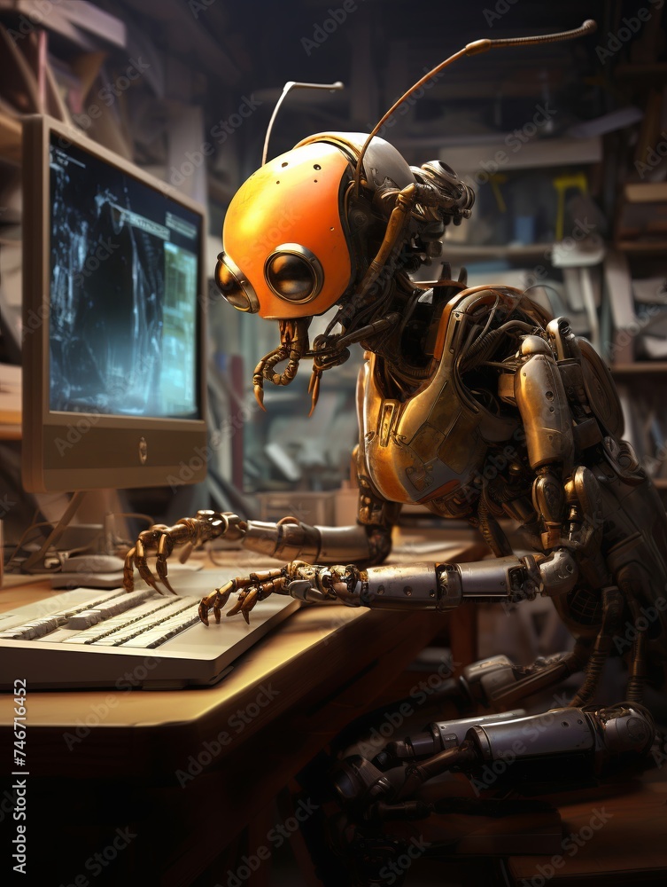 realistic. A Mission Control Specialist robot with an ant head ...