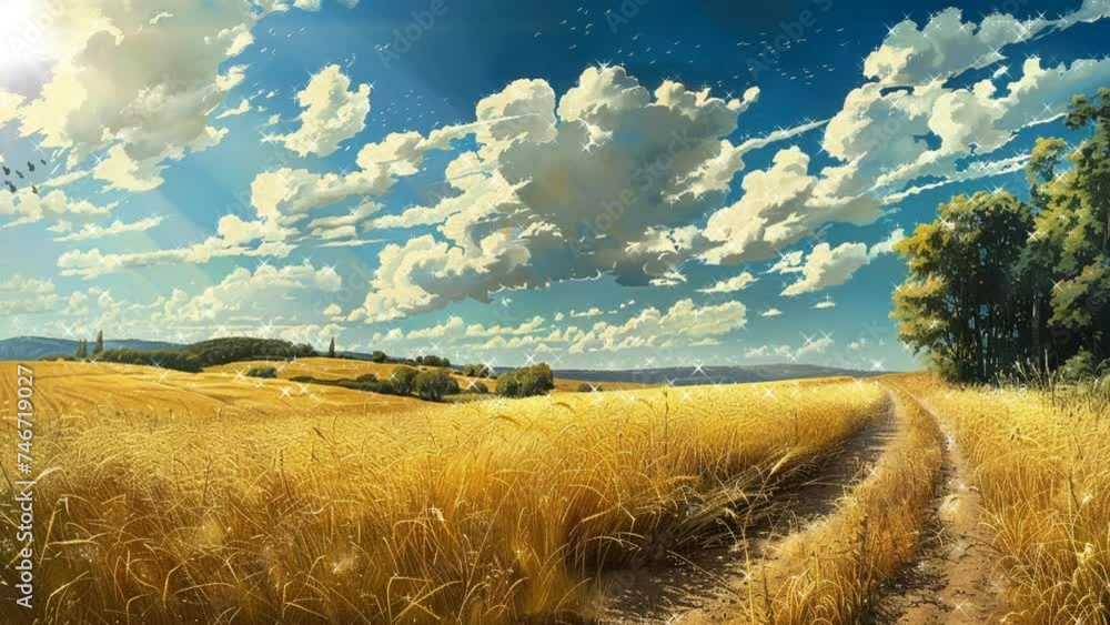 golden wheat field and sky, background, 4k, footage, animation video ...