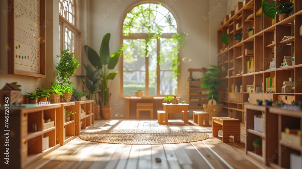 Tranquil Montessori Classroom, peaceful, sunlit Montessori classroom ...