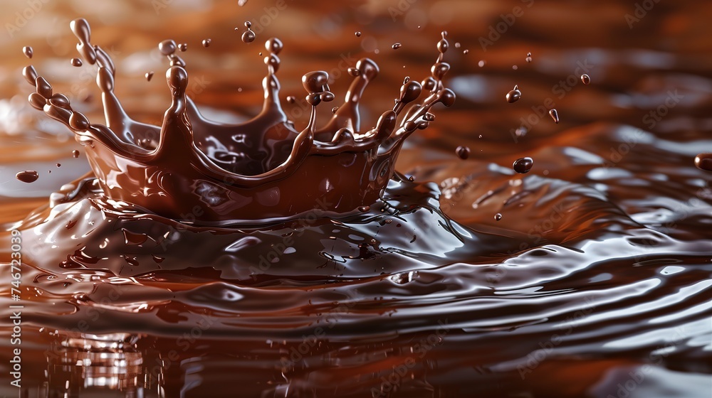 Liquid chocolate crown splash. In a liquid chocolate pool. With ...
