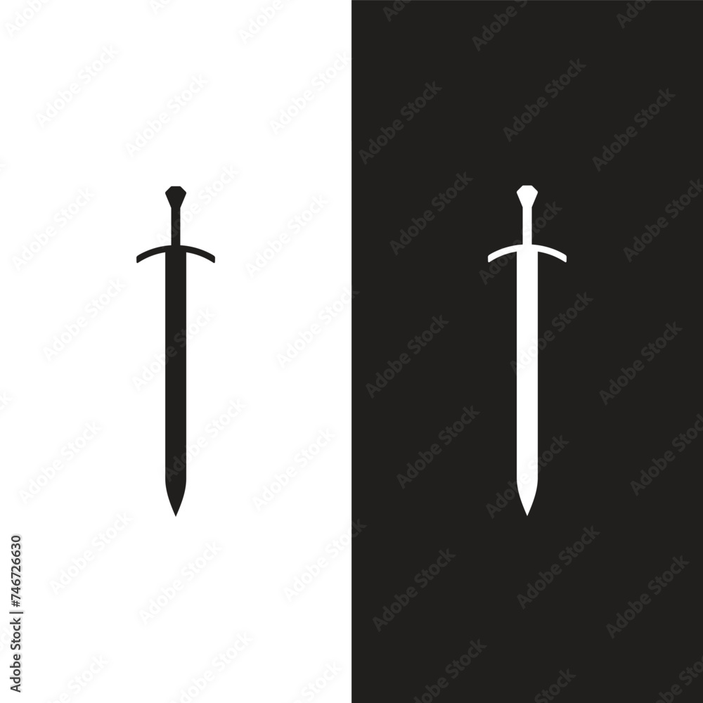Swords in flat style and silhouettes isolated on white background. Icon ...