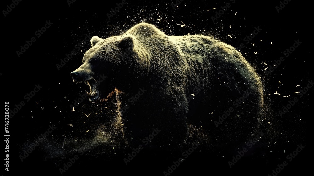 A menacing grizzly bear logo emerging from the darkness of a forest ...