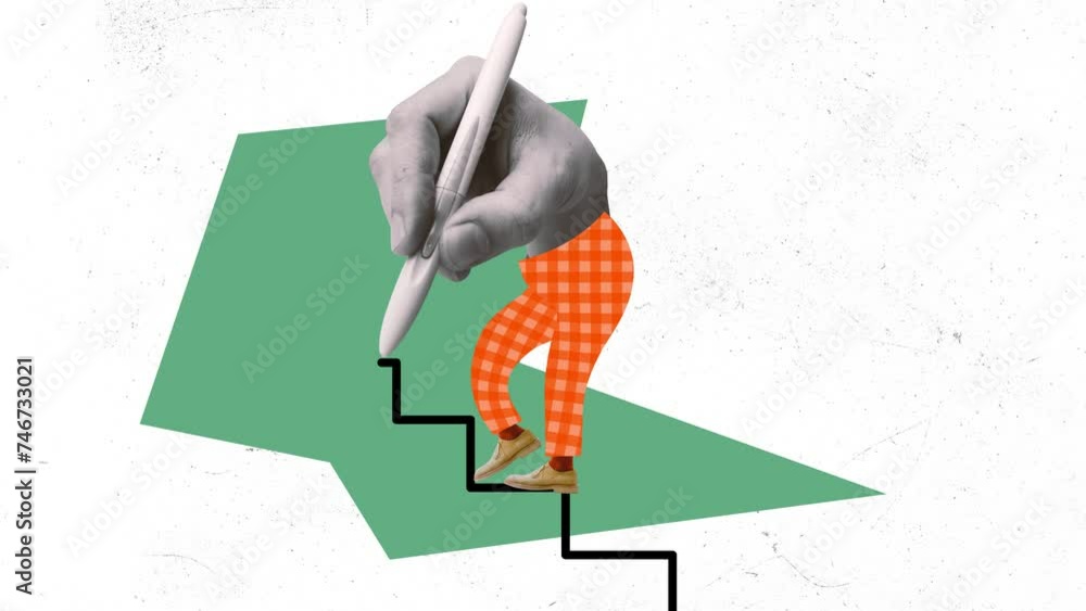 Stop motion, animation. Conceptual design with man drawing steps with ... Stop motion, animation. Conceptual design with man drawing steps with ...