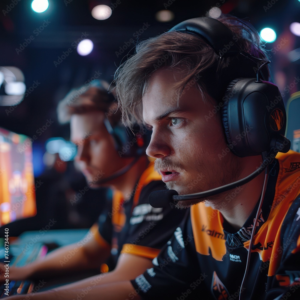 Medium shot An intense argument between eSports teammates after a ...