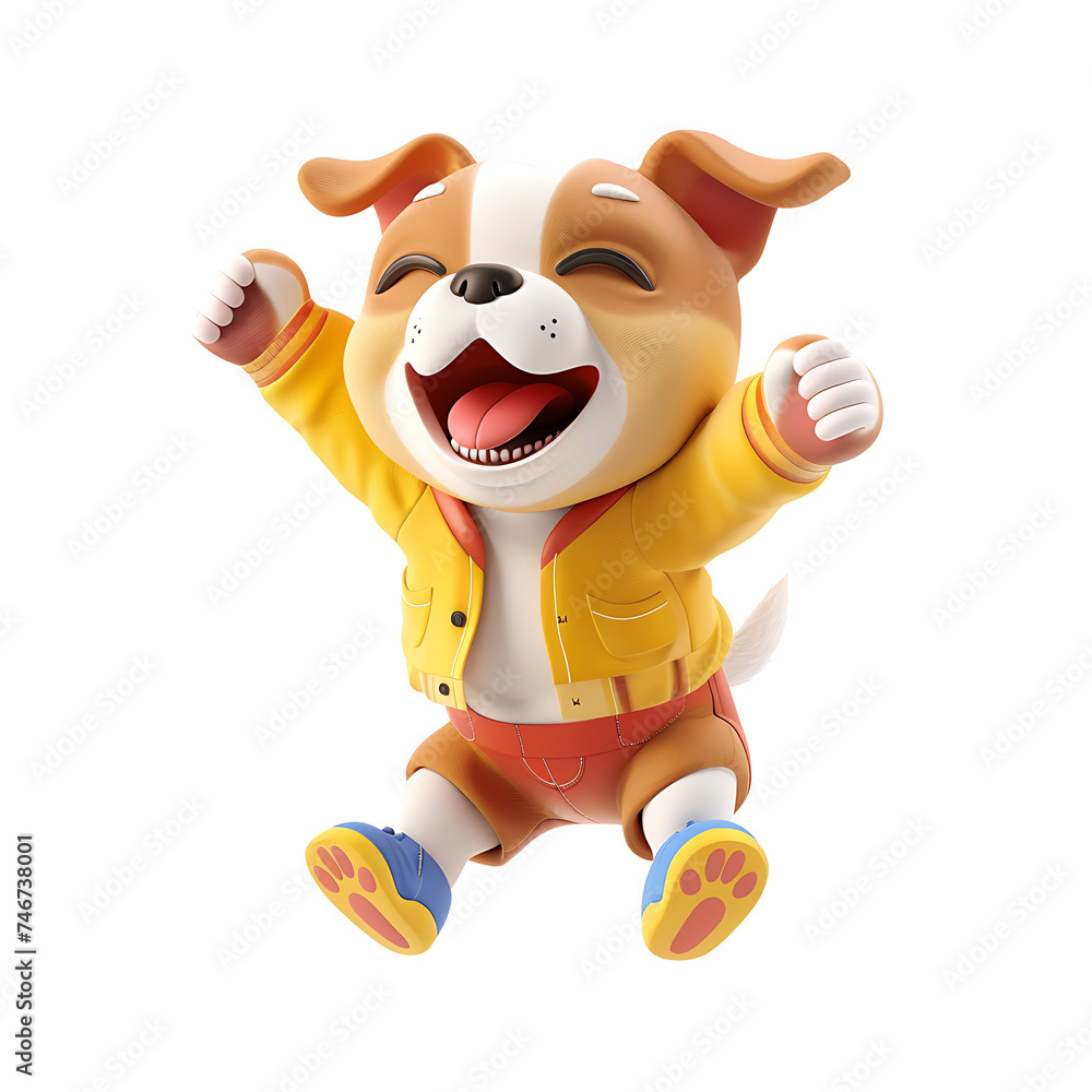 Cartoon character of a cute dog jumping happily on a transparent ...