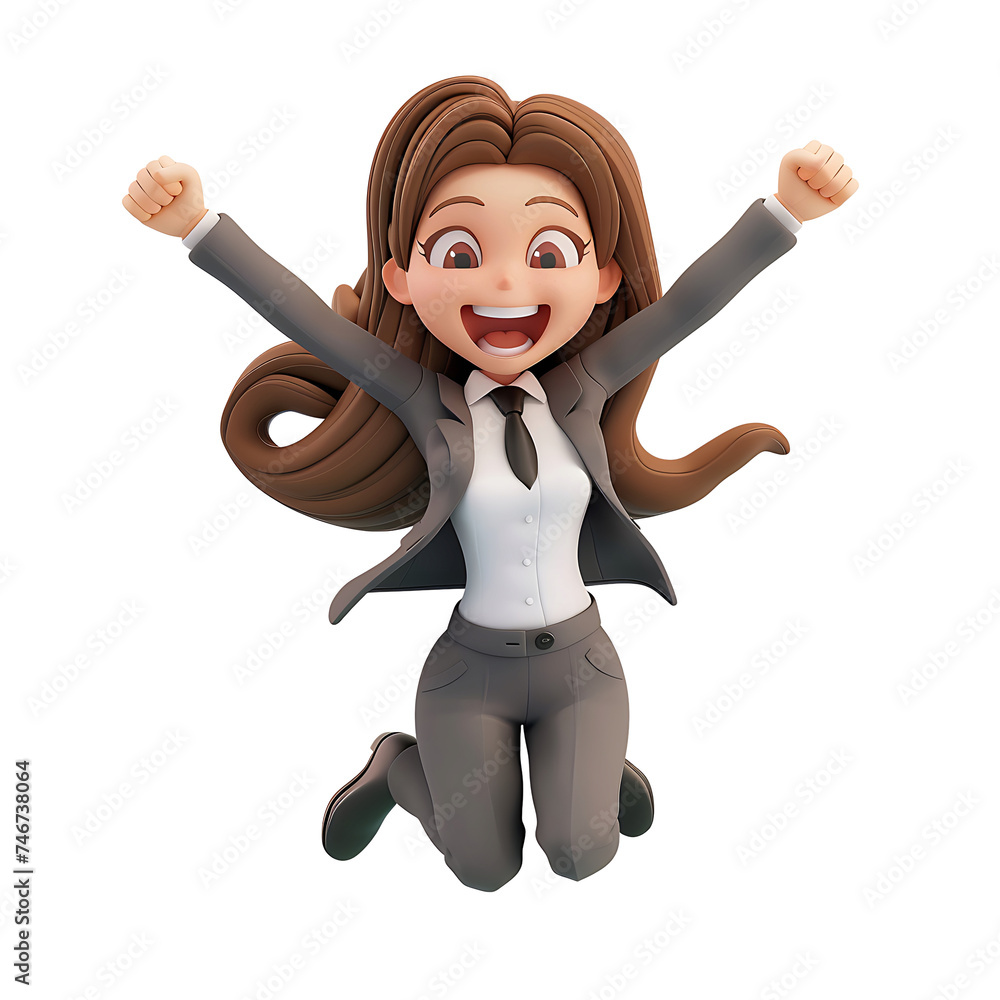 Office worker cartoon character jumping happily on PNG transparent ...