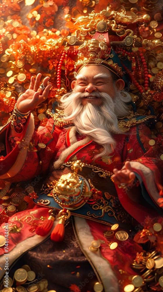 Photography,Chinese God of Wealth, wearing gold sunglasses, smiling ...
