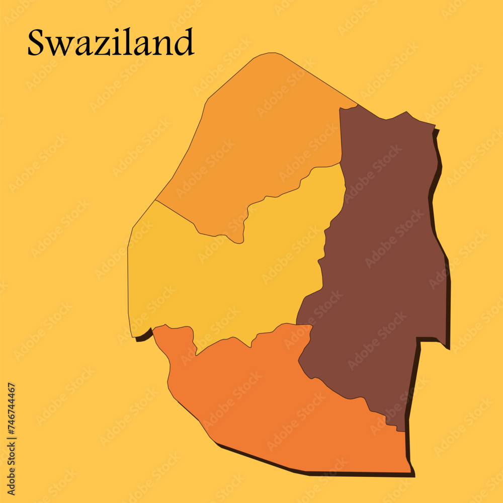 National map of Swaziland map vector with regions and cities lines and ...