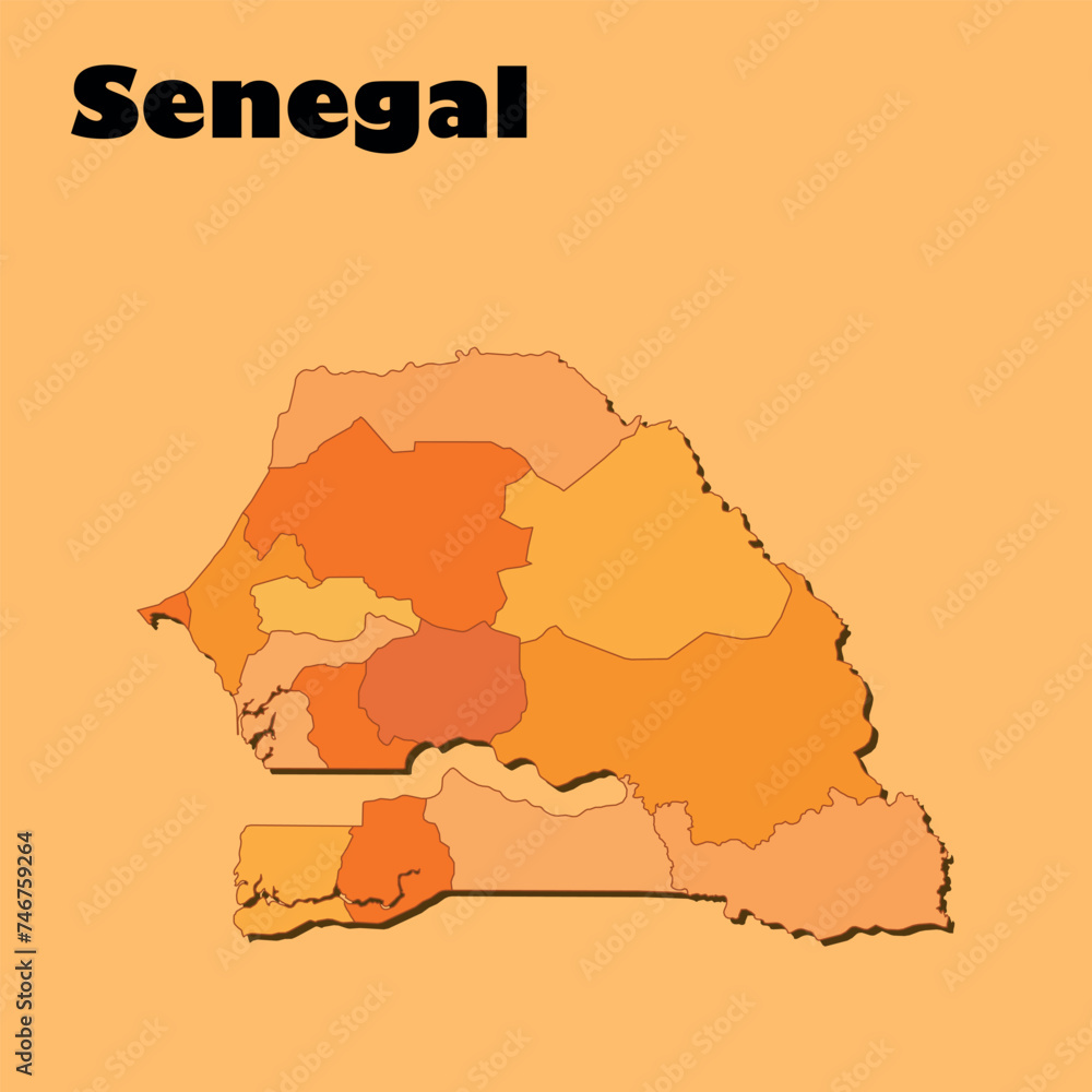 National map of Senegal map vector with regions and cities lines and ...