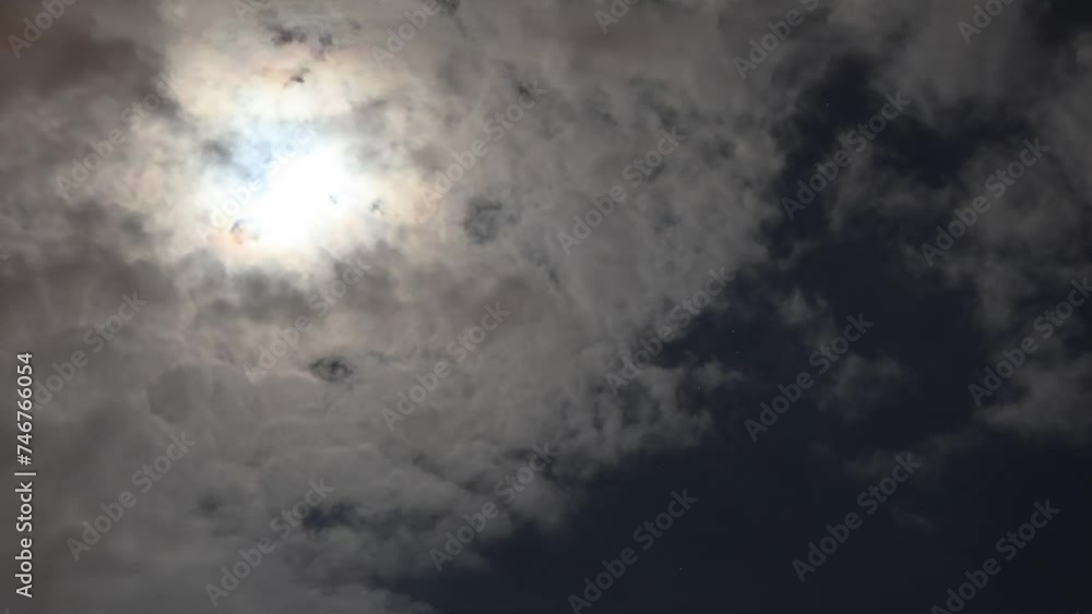 Captivating full moon, midnight, horror scene, clouds passing in night sky. Dark, eerie ...