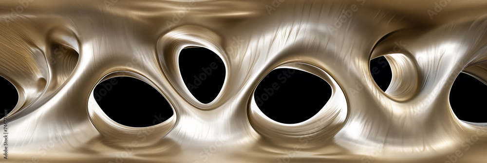 Liquid gold surface with multiple circular openings creating a sense of ...