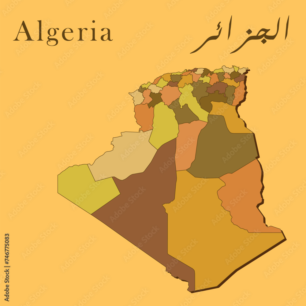 National map of Algeria map vector with regions and cities lines and ...