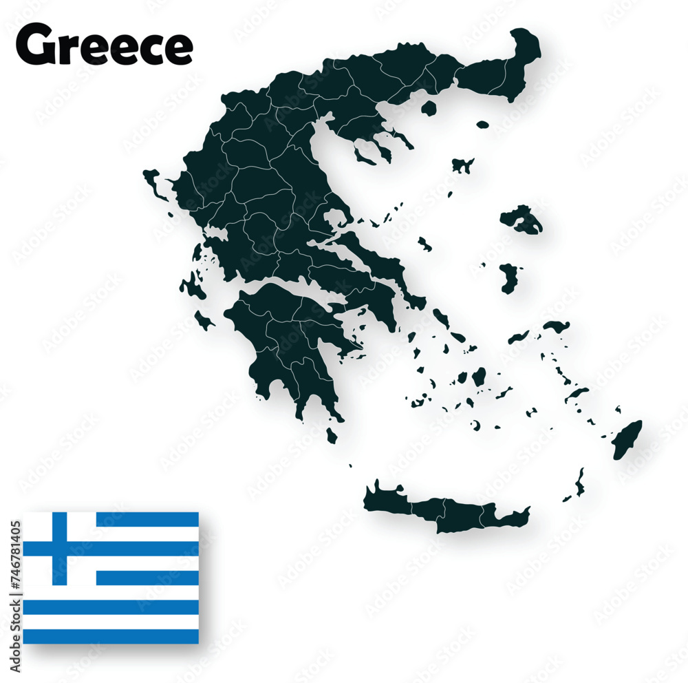 National map of Greece map vector with regions and cities lines and ...