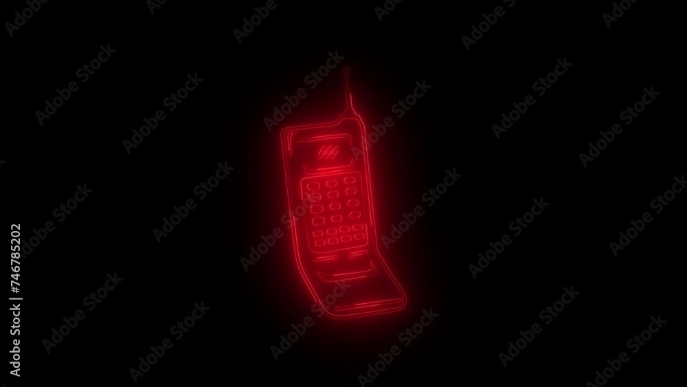 Neon glowing red flip phone icon animation in black background สต็อก ...