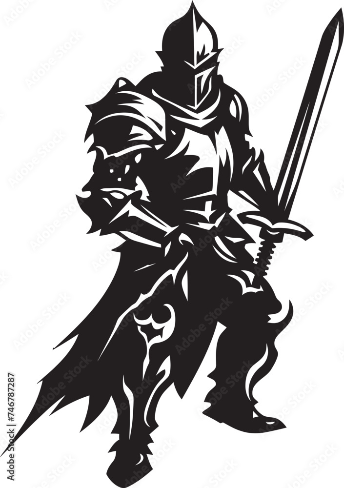 Brave Sentinel Black Vector Logo of Knight Soldier Valiant Defender ...