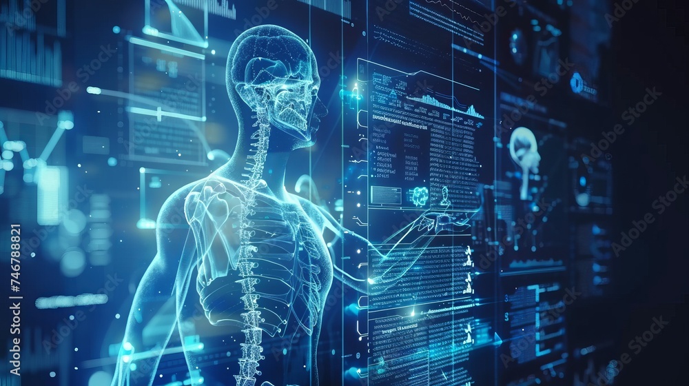 Infographic concept illustrating modern healthcare technology, focusing ...
