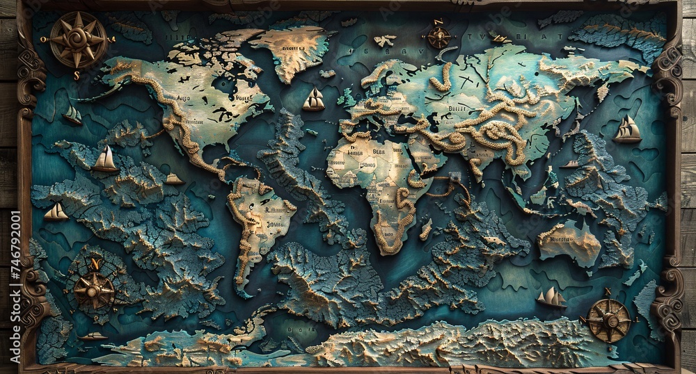 3D world map illustration Stock Illustration | Adobe Stock