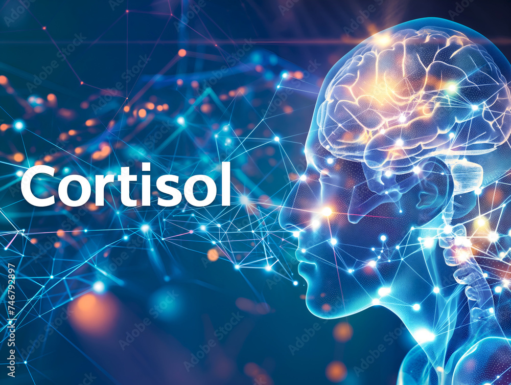ภาพประกอบสต็อก Cortisol influence on human brain, abstract ...