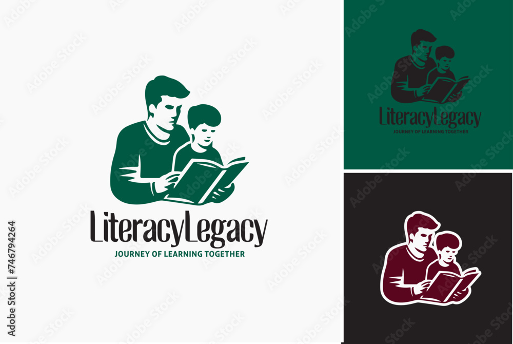 Literacy Legacy Logo design template. A man reading to a child ...