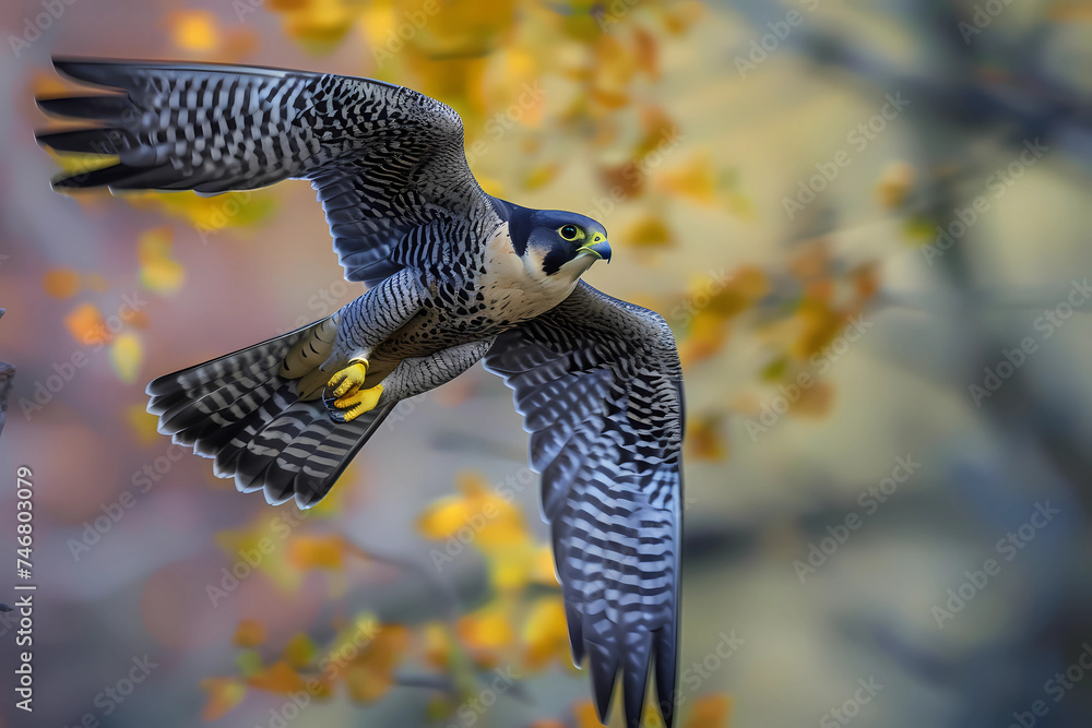 With wings outstretched, the Peregrine Falcon soars effortlessly ...