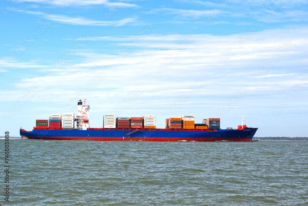 Container ship BSG Bahamas sails into Charleston Harbor, SC, USA on ...