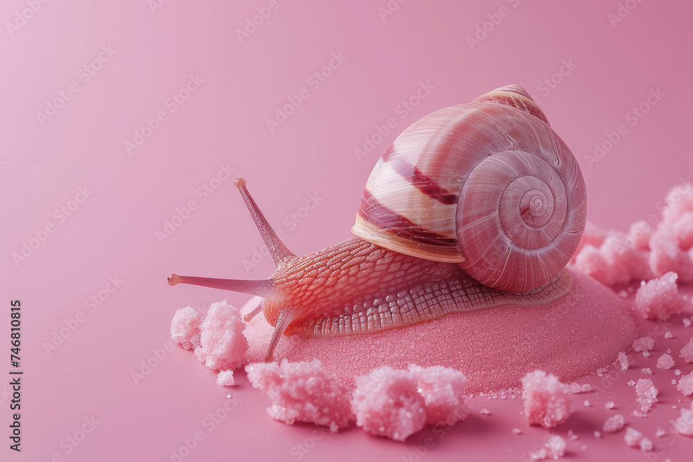 Snail and cream on pink background. Ingredients of rejuvenating cream ...